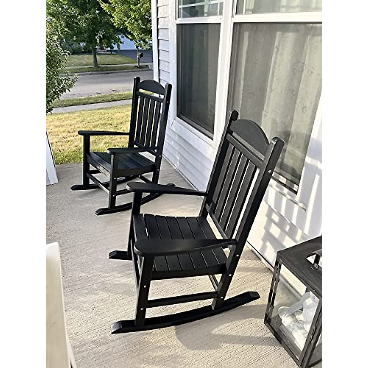 Xilingol Patio Rocking Chair Set of 2, Poly Lumber Porch Rocker with High Back, 400Lbs Support Rocking Chairs for Outdoor Garden Lawn, 2 Grey