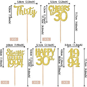 30PCS Straight Outta 1994 Cupcake Toppers Gold Glitter Thirty Happy 30th Birthday Cupcake Picks Cheers to 30 Years Cake Decorations for 30th Birthday Anniversary Party Decoration Supplies