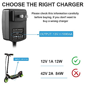 12V 1A Power Adapter for Razor Power Core 90, E90 E95 95 Charger, ePunk, XLR8R, Electric Scream Machine, Kids Ride On Toys, Electric Scooter Power Supply - 6.5 FT Battery AC DC Power Cord Charge