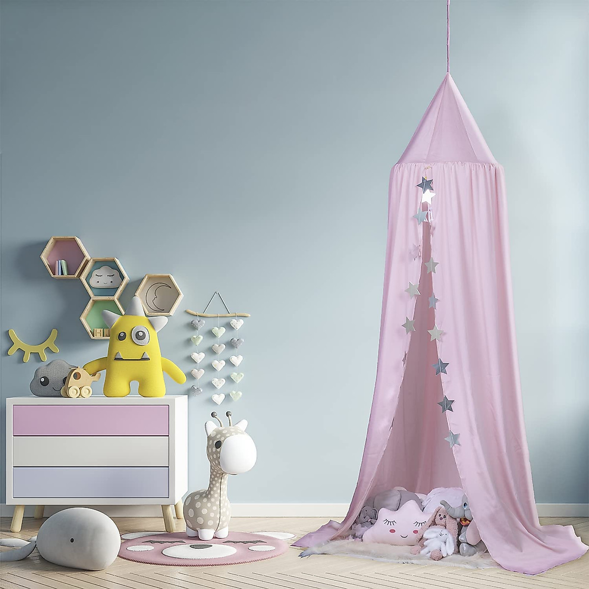 Kids Bed Canopy - Play Tent with Dome Hanging from Ceiling for Girls Boys Room - Reading Nook Princess Castle - Girl Bedroom Decor - Mosquito Net On Crib Beds - Bedroom Nursery Baby Corner - Pink