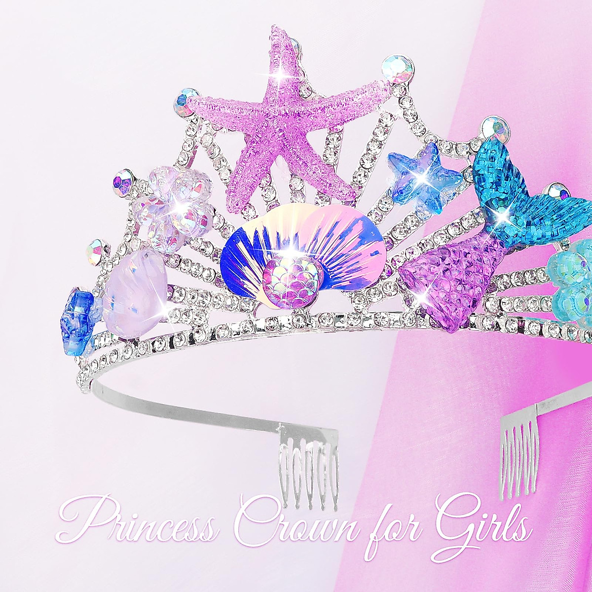 CIEHER Mermaid Crown: Starfish Tiara with Combs for Girls, Party Decorations and Costume Accessories
