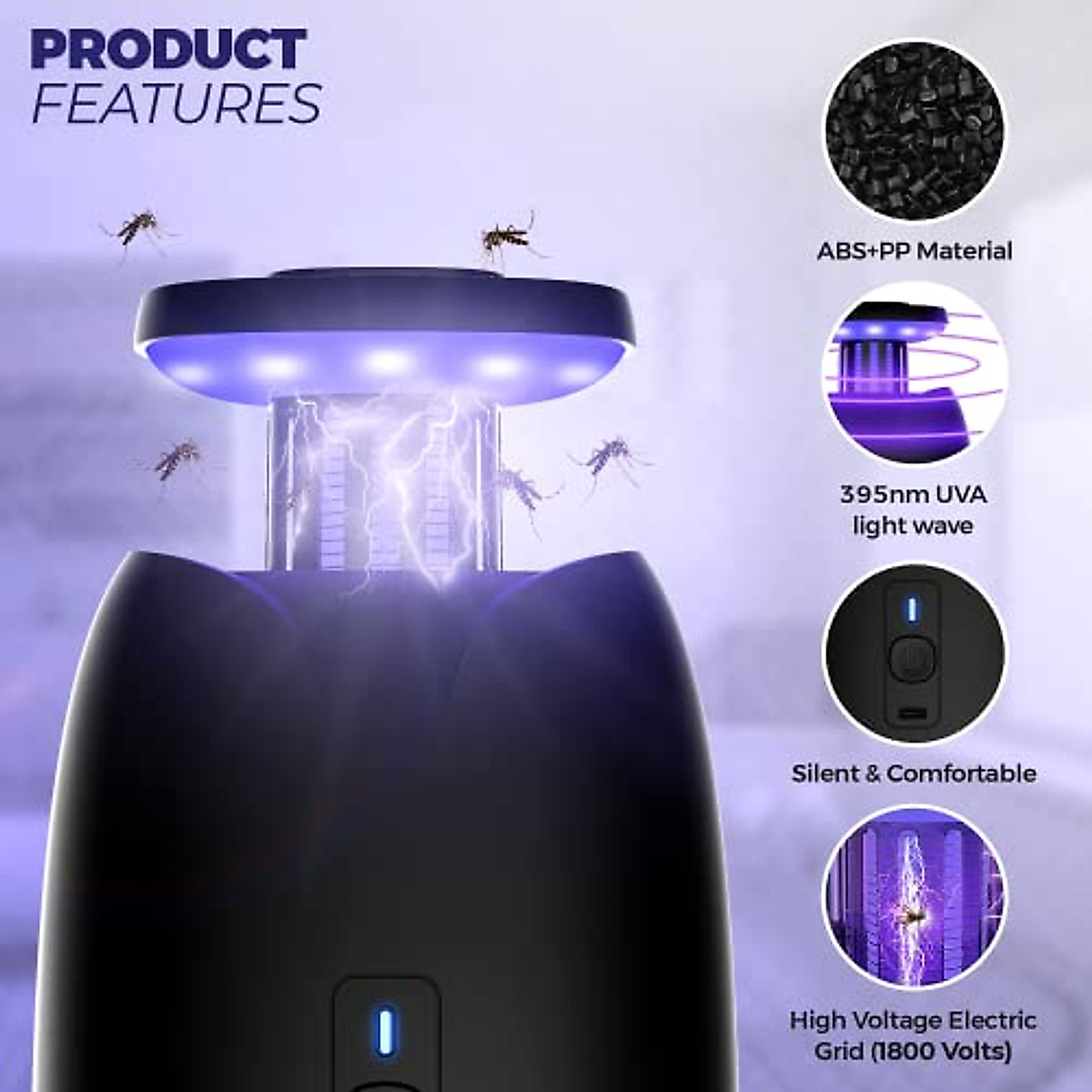 TRAPPED Elite Insect Trap, Zapper Fly Traps Catcher for Mosquito, Fruit Flies, Gnat, Moth Flying Insect, Bugs Trap with UV Light. Electric Bug Zapper, Killer Indoor, Repellent
