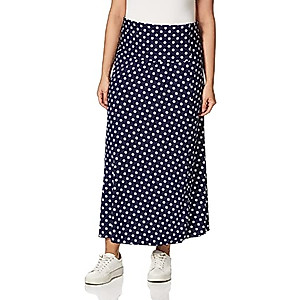 Star Vixen Women's Fold Over Waist Maxi Skirt, Navy White, X-Large