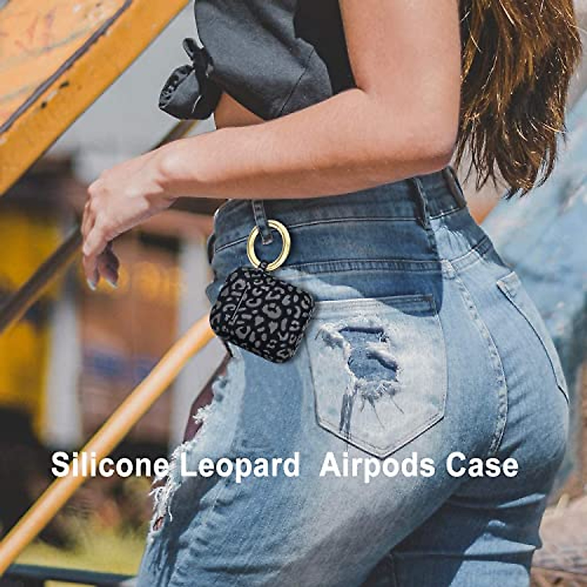 Leopard Silicone Airpods Case, Gawnock Soft Case Cover Flexible for Airpods 2nd/1st Generation Floral Print Cover for Women Girls with Keychain - Gray Leopard Cheetah