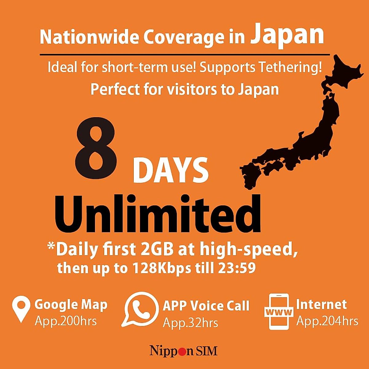Japan Data Only SIM Card 8 Days | Daily 2GB High-Speed 4G LTE + Unlimited Data at Reduced Speed | No Roaming Needed for Faster, Safer Access | Hotspot tethering Supported | Docomo | Made in Japan