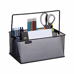 Mind Reader Storage Basket Organizer, Utensil Holder, Forks, Spoons, Knives, Napkins, Perfect for Desk Supplies, Pencil, Pens, Staples, Black, 4 Compartments