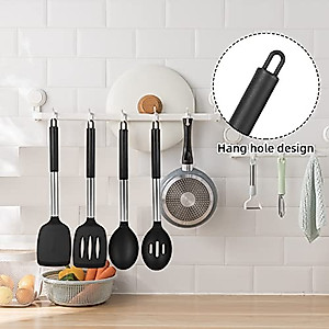 Cooptop 4-Piece Silicone Spatula Set - Silicone Slotted Turner and Solid Turner - Silicone Slotted Spoon and Solid Spoon - 600°F Heat Resistant Non-Stick Cooking Utensils (Black)