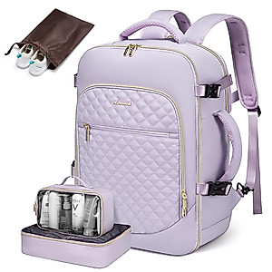 LOVEVOOK Large Travel Laptop Backpack for Women, 40L Carry On Backpack Flight Approved,Waterproof Suitcase Backpacks with 3 Packing Cubes, Daypack Business College Weekender Overnight, Light Purple