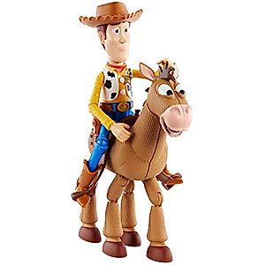 Mattel Disney Pixar Toy Story 4 Movie Set of 2 Action Figures, Collectible Pack Includes with Woody with Removable Hat & Rideable Bullseye