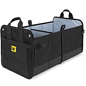 CAT® FlexTrunk Car Trunk Organizer Storage - Collapsible Dual-Compartment Automotive Adjustable Pockets Expandable Sturdy Multipurpose Folding Cargo Store for Auto Backseat, Black (CATO-201)