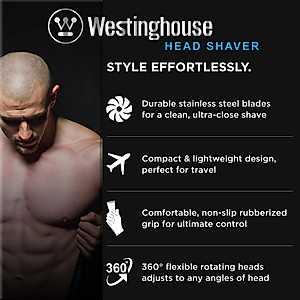 Westinghouse Head Shaver for Bald Men Electric Rechargeable Skull Shavers for Men Cordless Rotary Bald Head Shavers for Men with 5 Powerful Rotating Heads