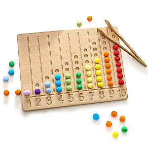 Wooden Bead Board Game Montessori Toys for Toddlers Puzzle Color Sorting Stacking Toys Wooden Tracing Board Math Counting Game for Kids Fine Motor Skill Montessori Toys for Toddler