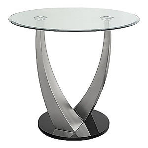 24/7 Shop at Home Brinley Modern Glass Top Counter Height Table, Pedestal Base, Seat 4 for Dining Room, Kitchen, Silver and Black