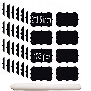 Reusable Waterproof Chalkboard Labels Blackboard Mason Jar Stickers Blackboard Stickers for The Kitchen, Pantry, Mason Jars, Wine Glasses (Black)