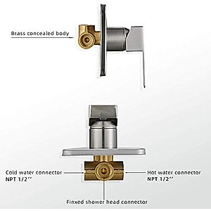 JingGang Shower Faucet Brushed Nickel Rain Shower Head Shower Faucets Sets Complete Bathroom Rainfall Shower System, Single Function Shower Trim Kit with Rough-in Valve