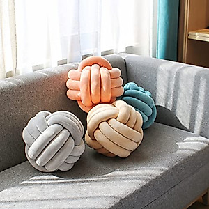 KOGITI Soft Knot Ball Pillows,Round Throw Pillow Cushion Home Decoration,Knotted Pillow Handmade Round Plush Pillow (13.8 Inch, Yellow Orange)