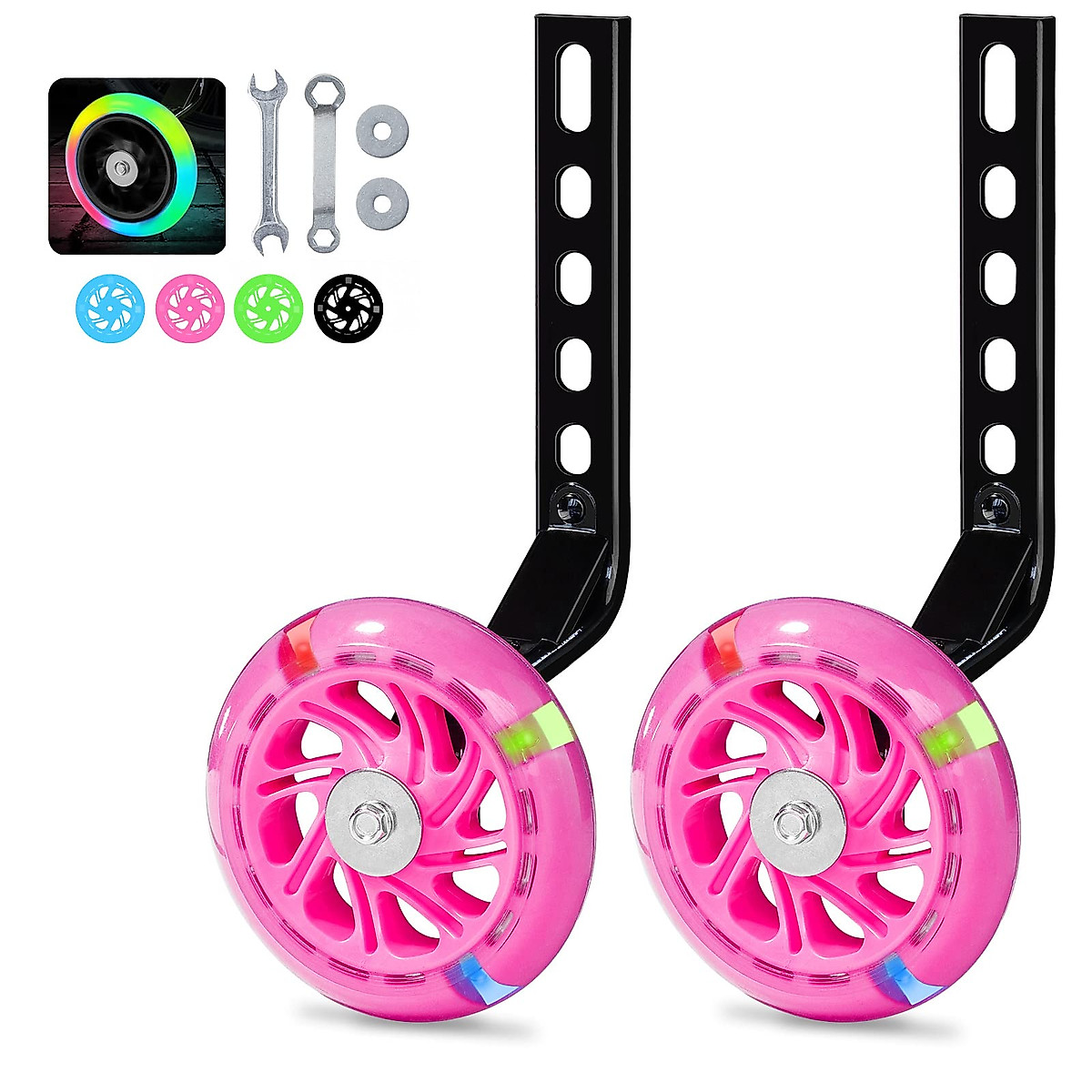 PRUNUS Flash Bike Training Wheels for 14 16 18 20 Inch.Training Wheels for Kids Bike is Heavy Duty.Bicycle Training Wheels is Suitable Single Speed Bike