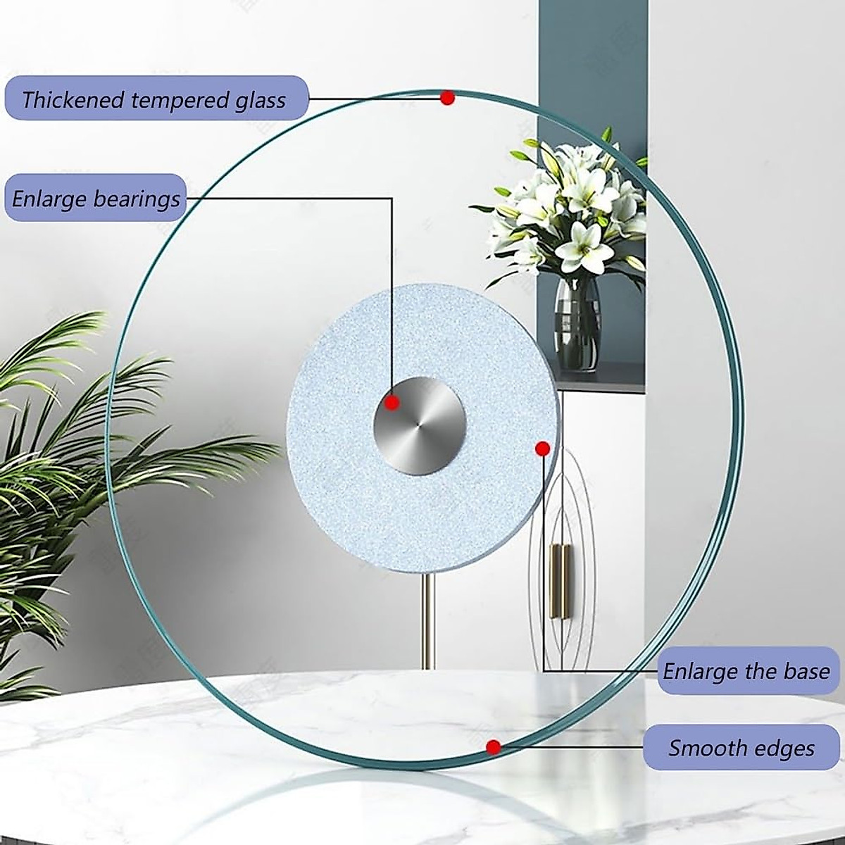 MAGILL 36in Tempered Glass Turntable for Dining Table Centerpiece Rotating Tray，Round Lazy Susan Turntable with Aluminum Alloy Bearing, Easy to Share Food (Color : Clear, Size : 60cm/24in)