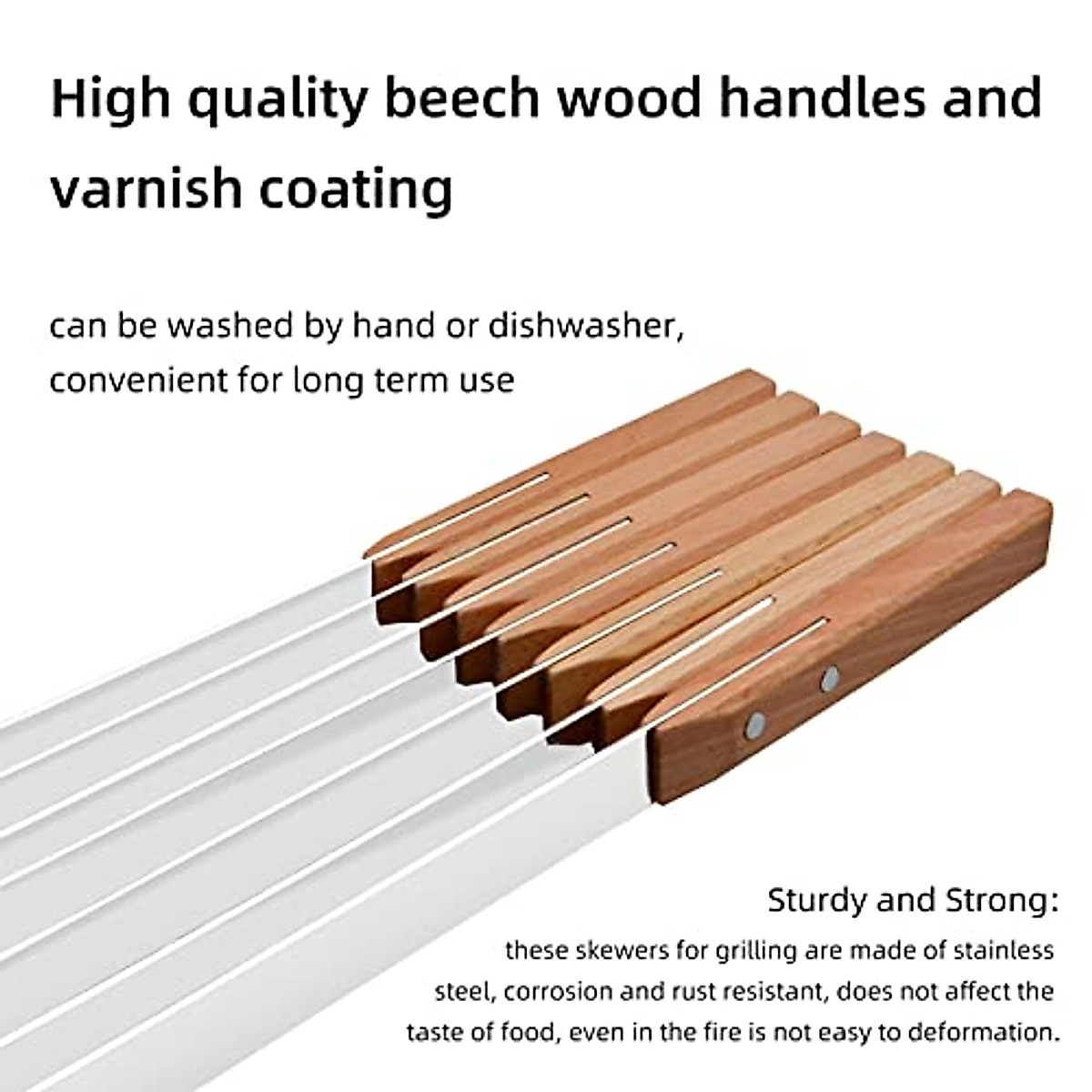 KAOROU Kabob Skewers 23 Inch Long,1 Inch Wide Heavy Duty Stainless Steel with Wood Handle， Perfect for Koobideh Kebab Persian/Brazilian Style Chicken Shrimp Kebab,Set of 7 with Bag