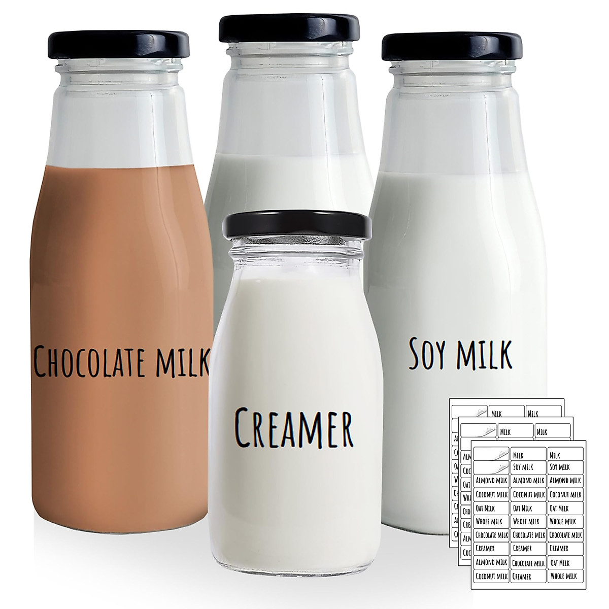 Bliss by Home Glass Milk Container, Milk Bottles With Lids, Reusable Bottle Jar For Milk Storage, 32 OZ Clear Milk Jar For Refrigerator, Kitchen Decor