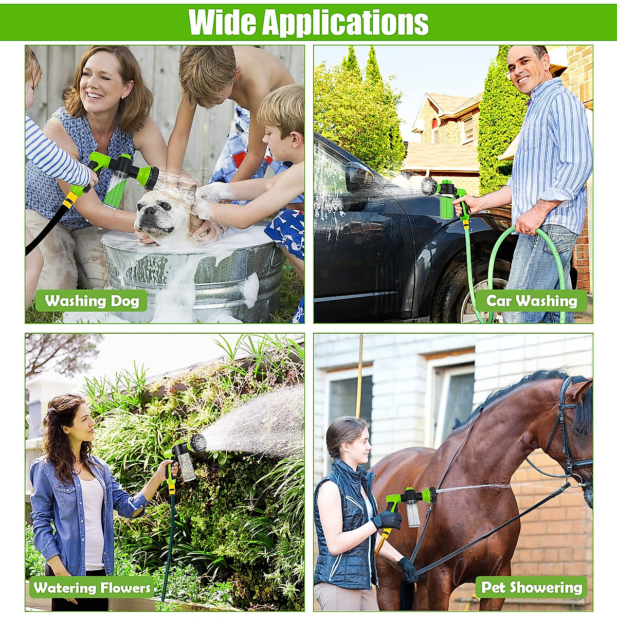 Dog Wash Hose Attachment for Indoor/Outdoor, 8 Spray Patterns Pup Jet Dog Wash Shower Hose Attachment with 3.5oz 100cc Soap Dispenser, Car Wash Mitt and Dog Bath Brush