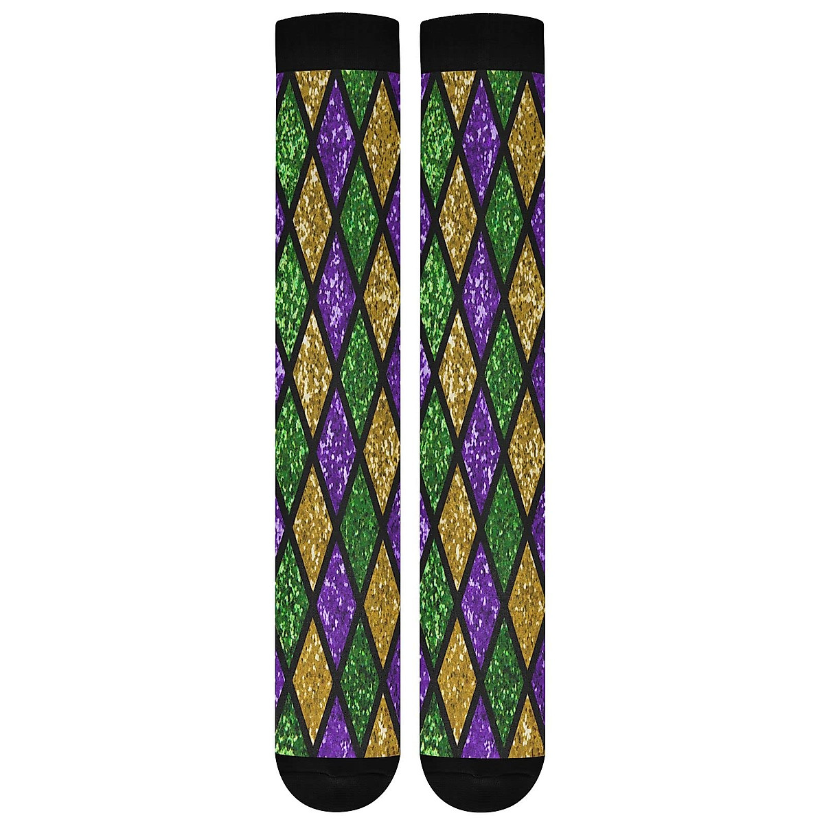 Wusikd Mardi Gras Shiny Compression Socks for Women and Men Circulation Green Purple Plaid Long Socks for Athletic Running 1