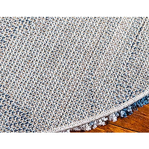 Unique Loom Hygge Shag Collection Area Rug - Valley (5' Round, Blue/ Gray)