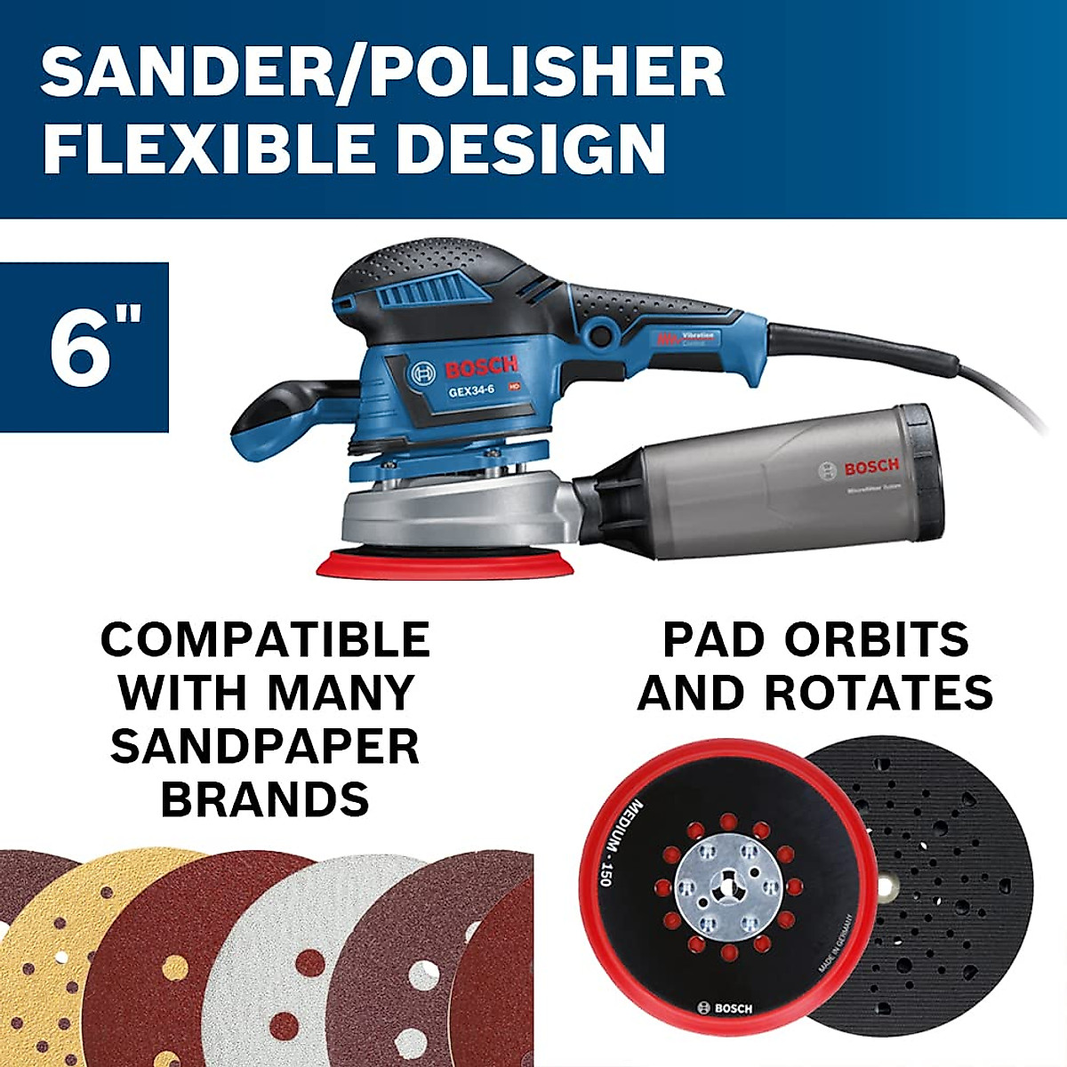 BOSCH GEX34-6N 6 In. Multi-Hole Random Orbit Sander/Polisher