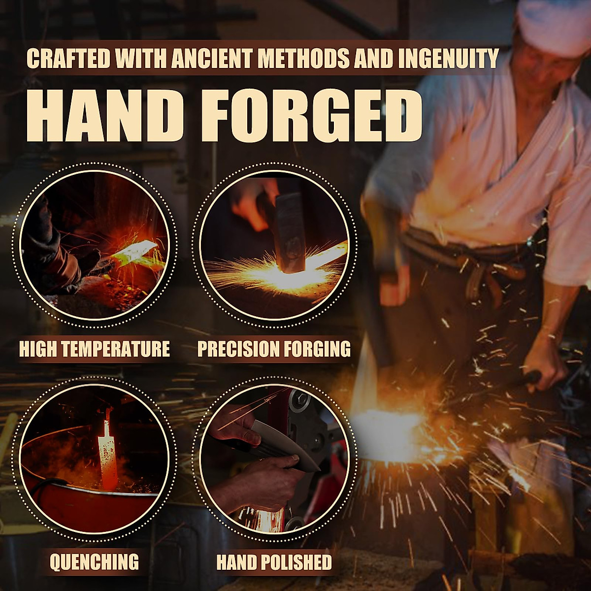 DRGSKL Kitchen Knife Set, Hand Forged Chef Knife Set with Full Tang Wood Handle, High Carbon Steel Butcher Knife Set for Meat Cutting Cleaver Knife Set for Vegetables Camping BBQ Ideal Gifts