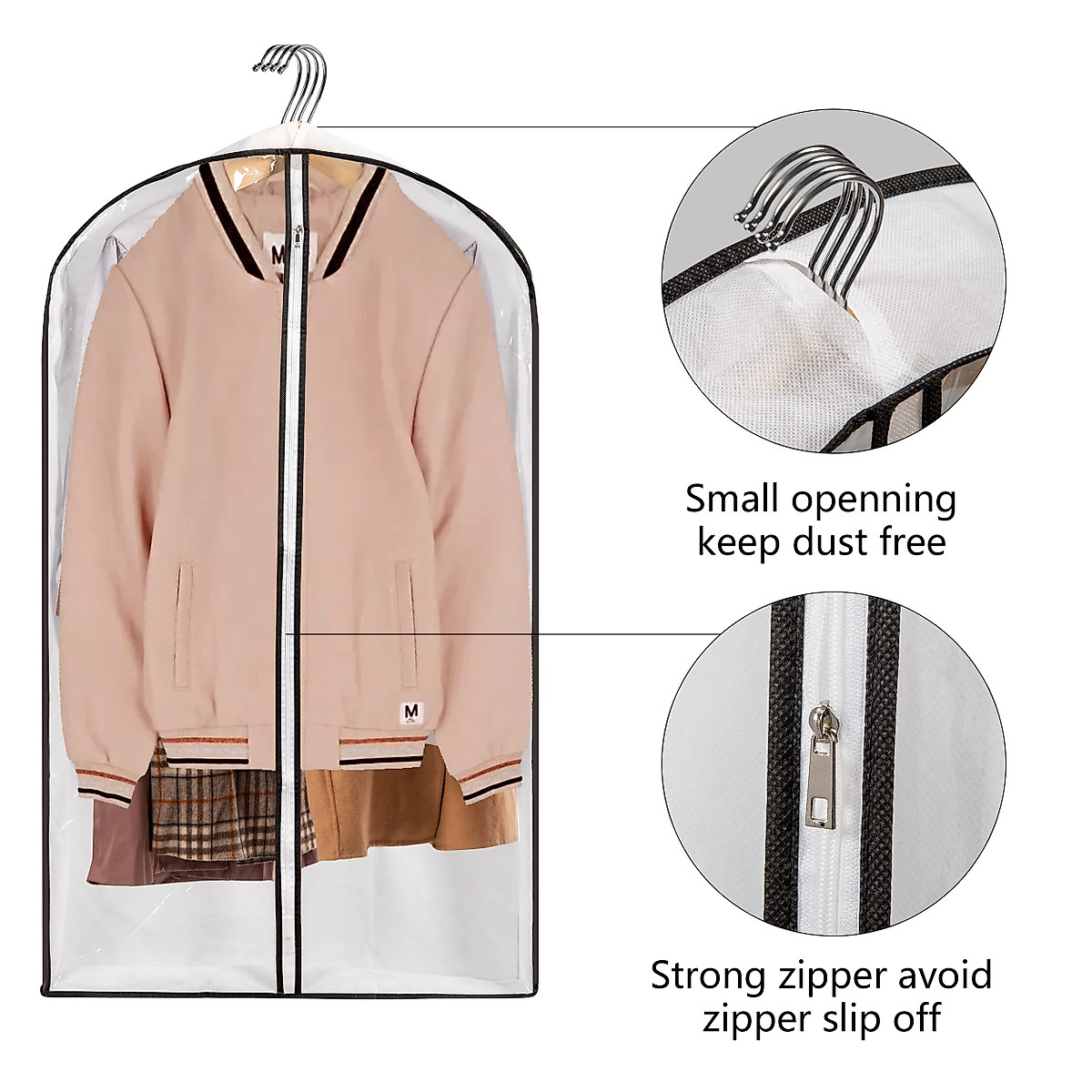 Mskitchen Hanging Clothes Bag with 4" Gusseted Garment Bag (Set of 6) for Storage Suit Bag for Closet Clear Dress Covers for Suits, Sweaters, Shirts - 24"x 40"x 4"/ 6 Pack