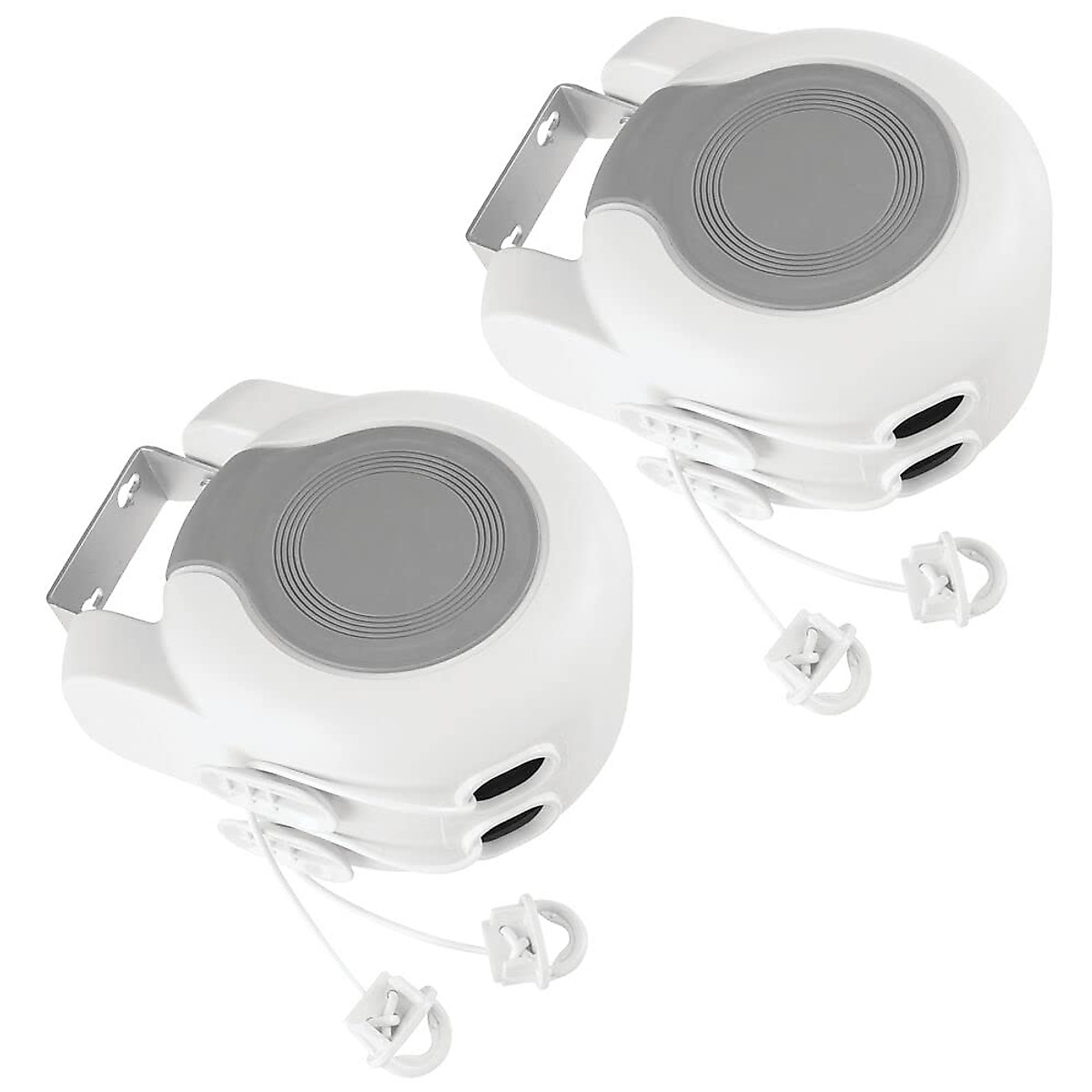 mDesign Portable Adjustable Indoor/Outdoor Retractable Clotheslines - 42ft Double Lines - Durable Hanging Plastic Reel to Air Dry Wet Clothes in Bathroom, Laundry, Patio, Balcony - 2 Pack - White