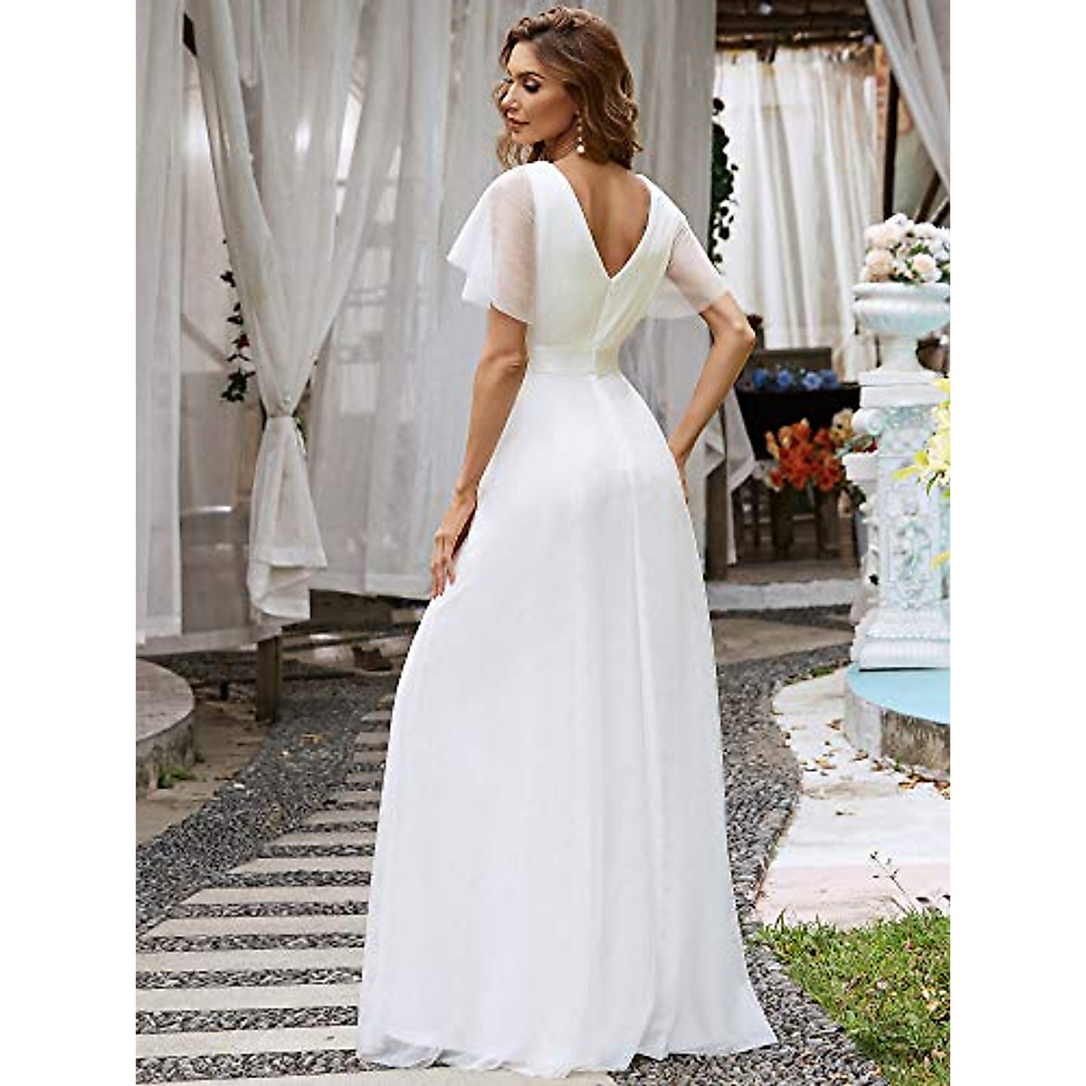 Ever-Pretty Women's A-Line V-Neck Empire Waist Backless Formal Dress Bridesmaid Dress Formal Dress White US14