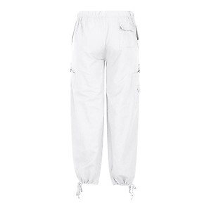 Sales Today Clearance Prime Only Men's Pants Elastic Waistband Black Cargo Pants Men Casual Cotton Lace-Up Elasticated Loose Trousers Quick Dry Solid Lounge Cargo Pants Pockets White 2X
