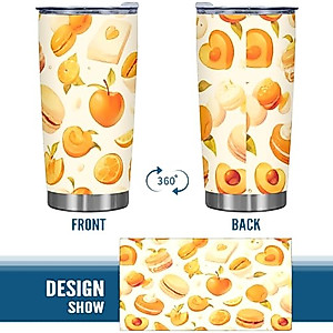 QWEUIOP 20oz Insulated Travel Coffee Mug Cake Peach Pattern Stainless Steel Tumbler with Lid Double Wall Vacuum Coffee Cup For Hot and Cold Drinks14136
