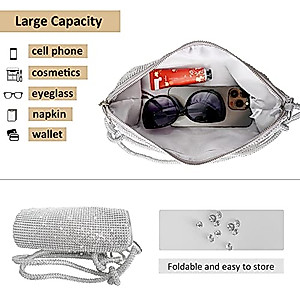 Rhinestone Purses for Women Shiny Silver Clutch Purse Chic Sparkly Evening Handbag Bling Hobo Bag for Party Club Wedding