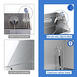 ARTYUIO 34'' Pet Grooming Tub Dog Washing Station for Small Dogs Pet Bathtub Stainless Steel Dog Bathing Tub Wash Sink Shower Station with Retrackable Stairs, Sliding Door,Home Commercial