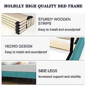 Molblly Queen Bed Frame Upholstered Platform with Headboard and Strong Wooden Slats, Strong Weight Capacity, Non-Slip and Noise-Free,No Box Spring Needed, Easy Assembly,Peacock Green