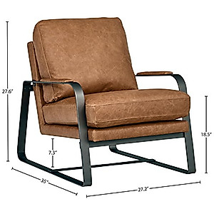 Amazon Brand – Rivet Summit Mid-Century Modern Leather Accent Chair with Steel Arms, 27"W, Cognac Brown
