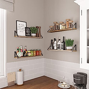 Wallniture Ponza Wood Floating Shelves for Wall, Rustic Wall Shelves for Living Room, 24" Bookshelf and DVD Storage Shelf Set of 4, Natural Burned