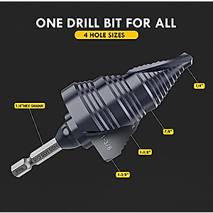 MACXCOIP UPGRADE M35 Cobalt Step Drill Bit with Ultra TiAIN Coating, 1/4" - 1-3/8" Unibit Step Bit with Double Sprial Flute, 1/4" Hex Shank Drill Bit for Metal, Stainless Steel, Aluminum, Copper, Wood