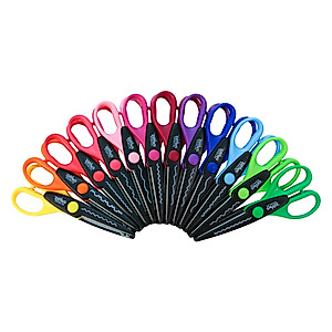 School Smart Paper Edger Scissors, 6-1/2 x 2-1/2 Inches, Assorted Colors, Set of 12