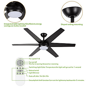 hykolity 52 inch Ceiling Fans with Integrated LED Lights and Remote Control, 6 Blades, 6 Speed, Dimmable, 3CCT, Quiet Reversible Motor, Indoor Modern Ceiling Fan - Black