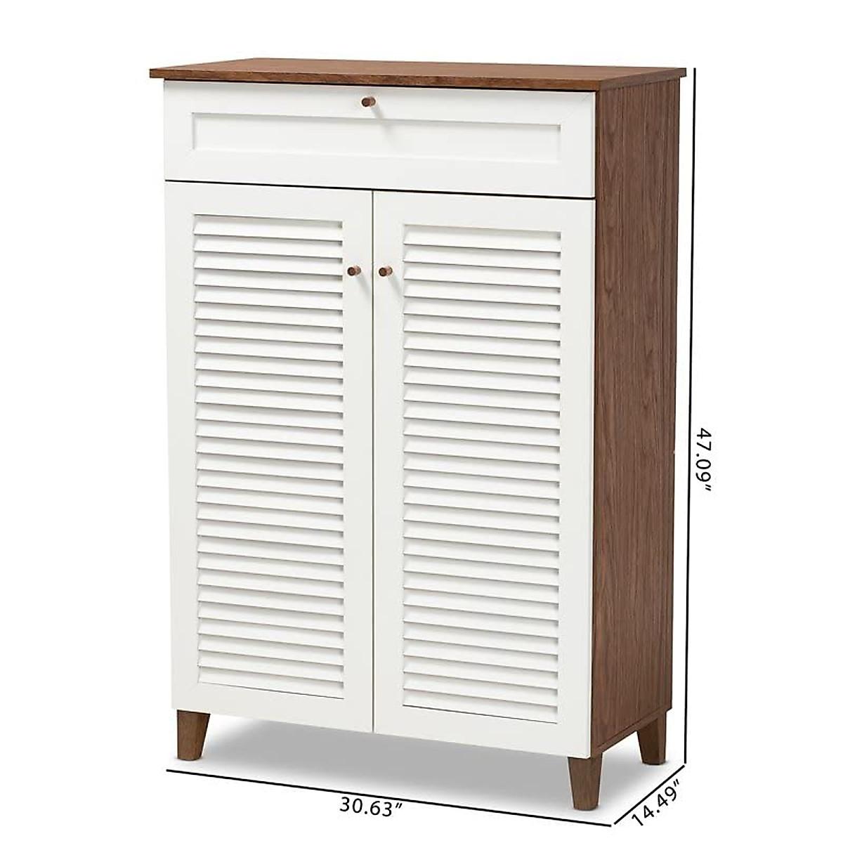 Baxton Studio Coolidge Modern and Contemporary White and Walnut Finished 5-Shelf Wood Shoe Storage Cabinet with Drawer
