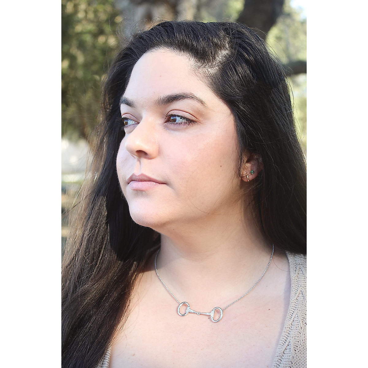 Tack Shack of Ocala Jumping Horse Necklace, Sterling Silver Horse Themed Necklace, Equestrian Necklace, Necklace in Box and Gift bag (Snaffle Bit)