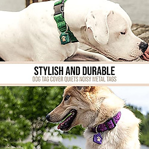 Woofhoof Dog Tag Silencer, Brown Insert Treats Above - Quiet Noisy Pet Tags - Fits Up to Four Pet IDs - Dog Tag Cover Protects Metal Pet IDs, Made of Durable Nylon, Universal Fit, Machine Washable