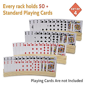 plusvivo Set of 4 Curved Playing Cards Holders for Seniors Adults - Soild Wood Cards Holders for Playing Cards 13 x 1.9 x 2.4 Inch for Bridge Canasta Strategy Foot and Hand