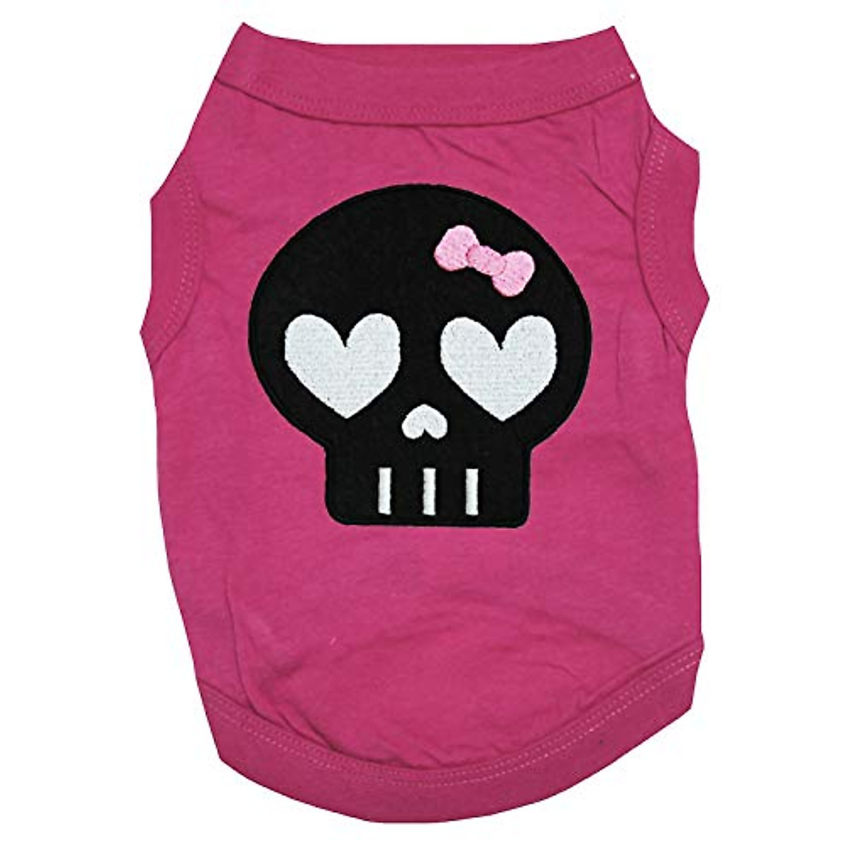 Petitebella Black Skull Face Puppy Dog Shirt (Hot Pink, Medium)