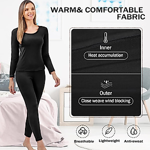 Patelai 3 Sets Thermal Underwear for Women with Fleece Lined Long Underwear Women Base Layer Women Cold Weather(Black, Medium)