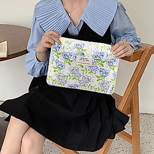 Quilted Cotton Cosmetic Bag 2Pcs Coquette Makeup Bag Travel Makeup Bag for Women Large Makeup Pouch Aesthetic Floral Cosmetic Pouch Toiletry Bag for Women Gift for Lover Daughter Sister Mom