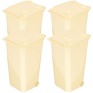 Zerodeko Trash Cans 4pcs Mini Trash Can Desktop Waste Garbage Bin with Lid Wastebasket Countertop Wastebasket Trash Can for Home Office Vanity Tabletop Bedroom Bathroom Yellow Small Trashcan